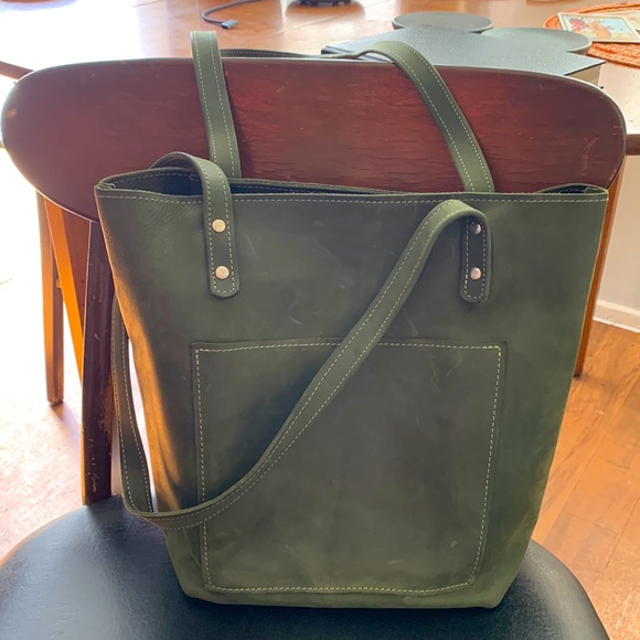 Bags | Dark Green Leather Midsize Twostrap Bag Main Zipper Zipper Pouch ...